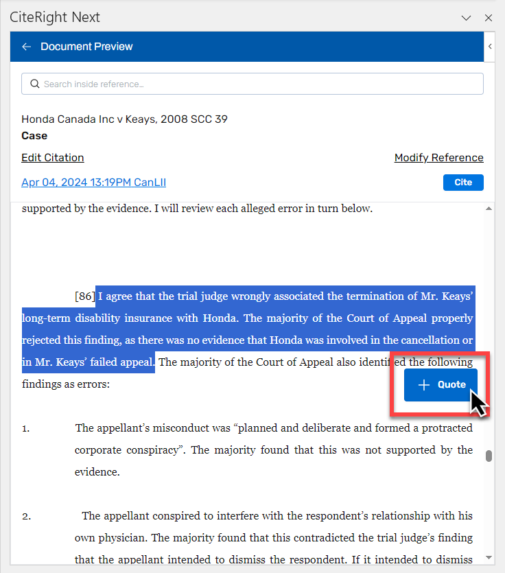 CiteRight Next - Inserting a quote – CiteRight (EN)